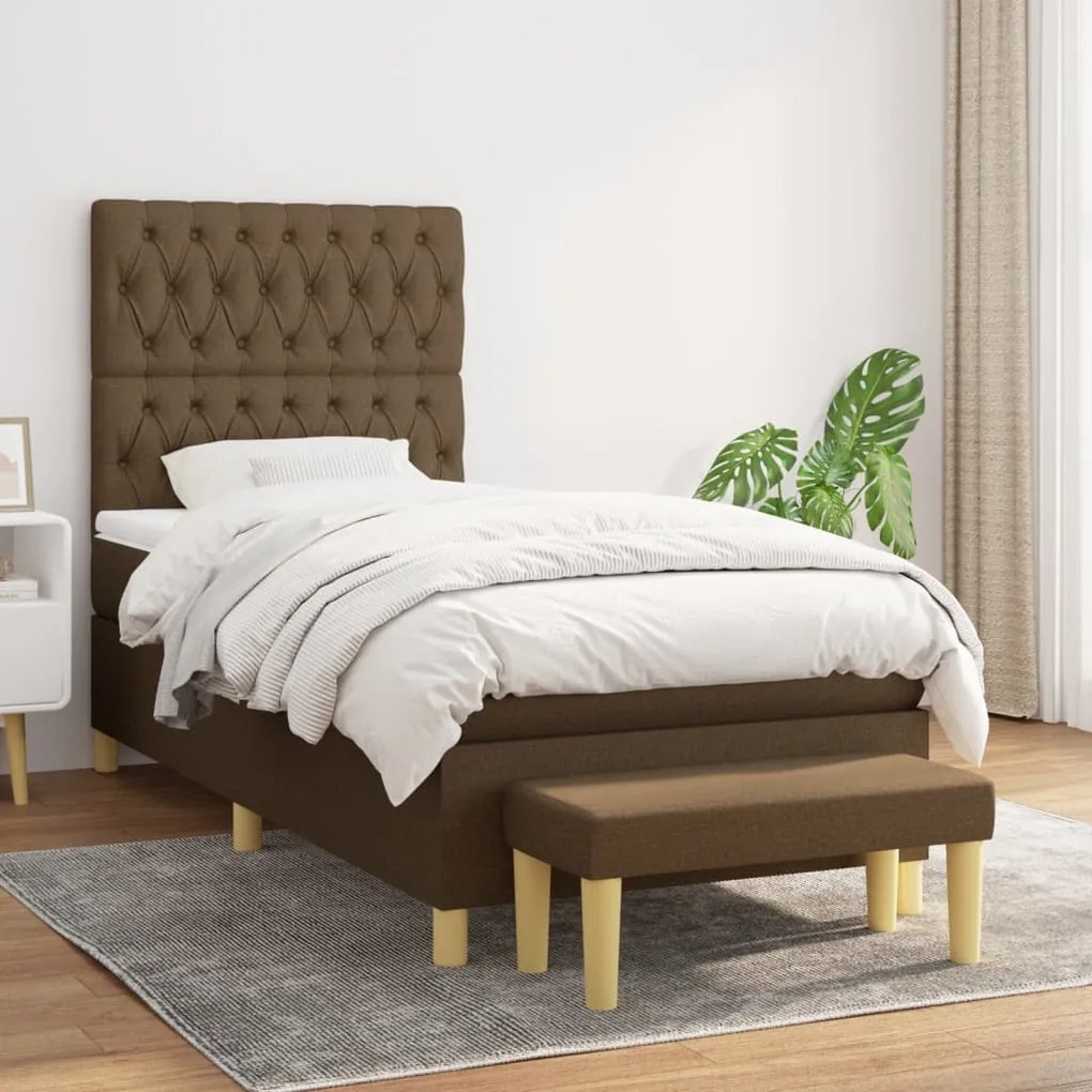 Box spring postel s matrací tmavě hnědá 90x190 cm textil 3137360