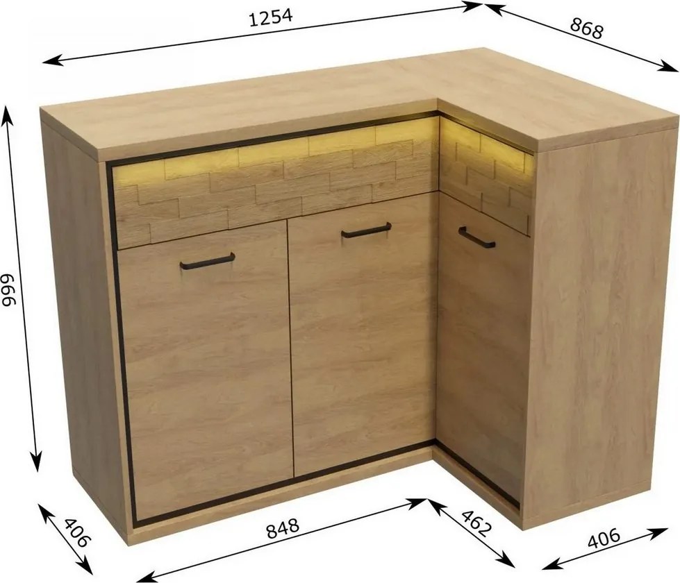 Casarredo - Komfort nábytek Komoda rohová PILETAS M-15 dub hickory pravá