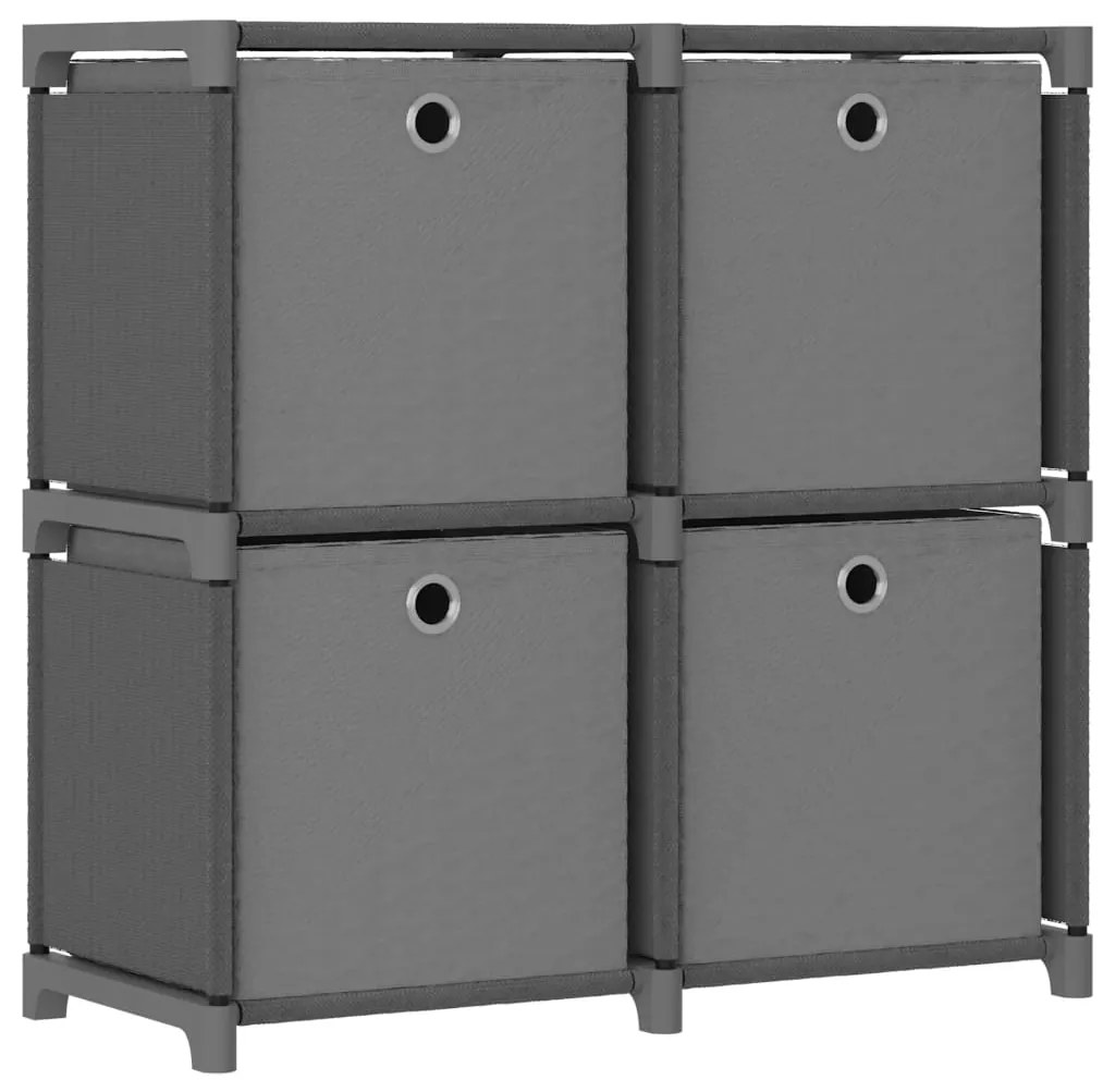 Výstavní police 4 přihrádky s boxy šedá 69x30x72,5 cm textil 322601