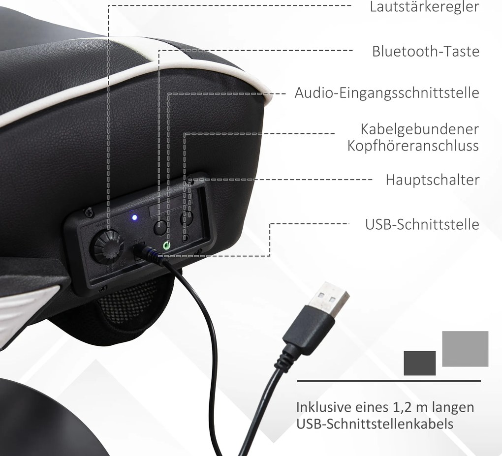 Herní židle Vinsetto s houpací funkcí, výškově nastavitelná kancelářská židle, ergonomická počítačová židle s reproduktorem, bederní a krční opěrkou …