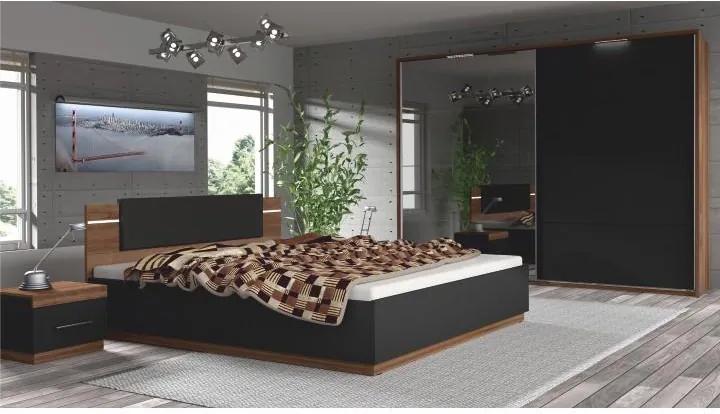 Ložnicový komplet (skříň + postel + 2x noční stolek), ořech / černá, DEGAS