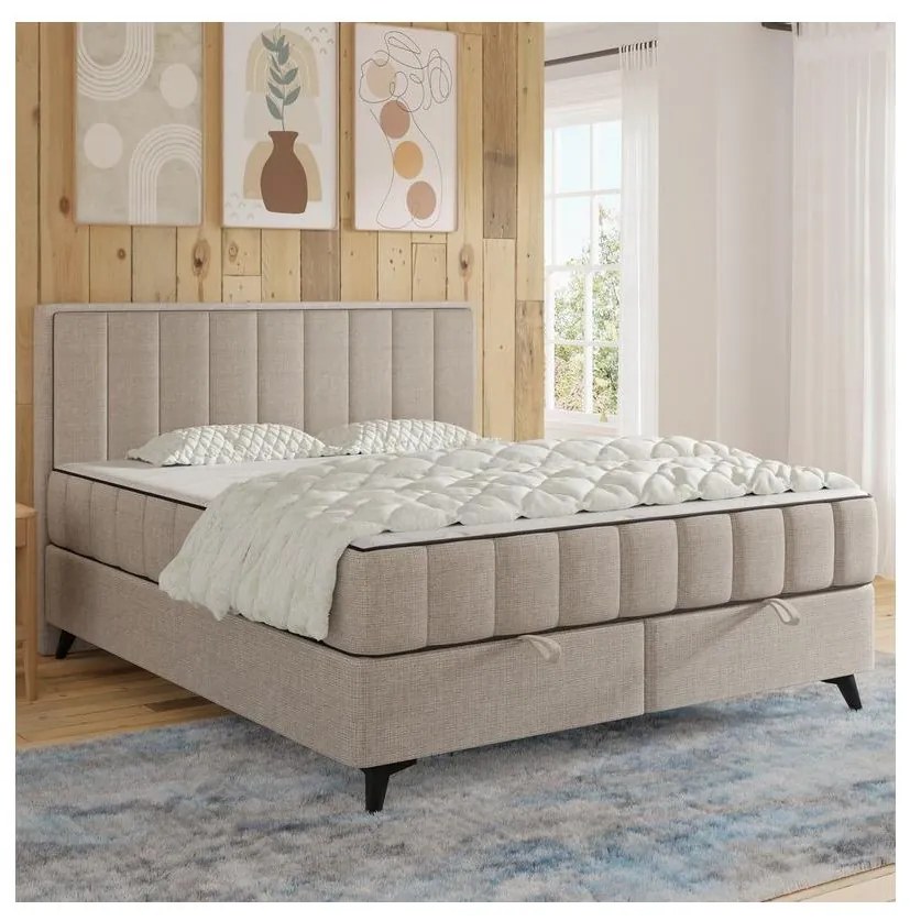 Čalouněná postel s matracemi a topp. s úlož. prostorem ALICIA 140x200 cm béžová 04KTCLU746P140S1CM4