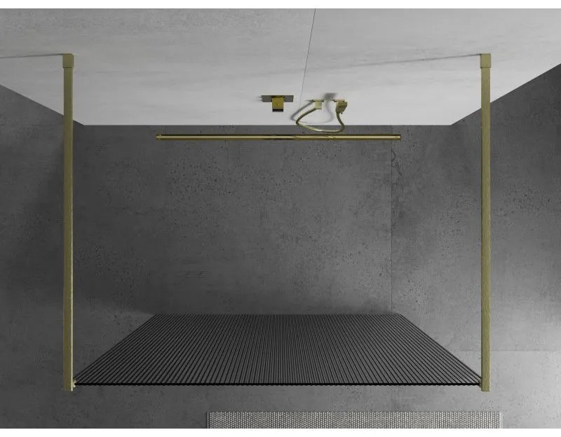 Mexen Kioto, sprchová zástěna Walk-In 100 x 200 cm, 8mm sklo s žebrovým vzorem, zlatý matný profil, 800-100-002-55-09