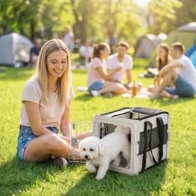 PawHut skládací přepravní taška pro kočku a psa 300D látka do 10 kg 49,5 x 34 x 35,5 cm šedá