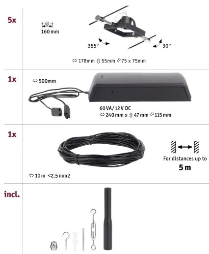 Paulmann 94434 - SADA 5xGU5,3/10W Bodové svítidlo MAC 230V černá