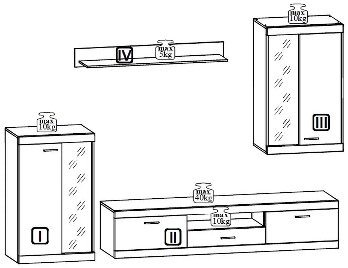 Obývací stěna Jake, s osvětlením