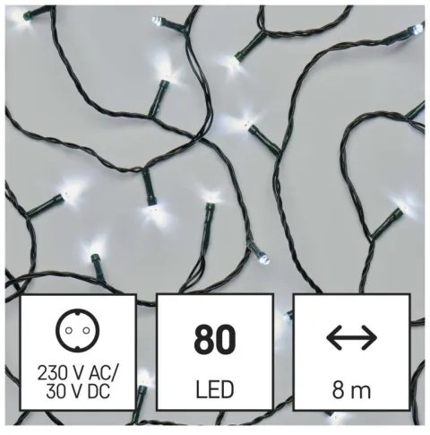 Vánoční osvětlení EMOS D4AC02 ZY0802T 80LED řetěz 8m studená bílá s časovačem