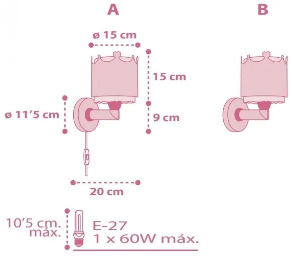 Dalber 61109 - Dětské nástěnné svítidlo LITTLE QUEEN 1xE27/60W/230V