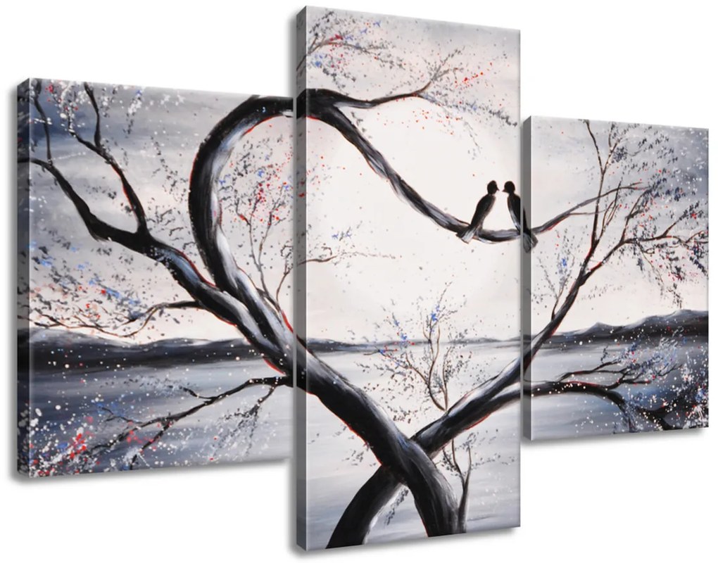 Gario Obraz na plátně Ptačí láska na větvi - 3 dílný Velikost: 90 x 60 cm