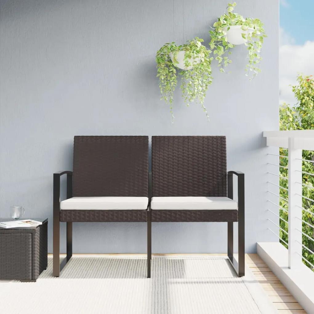 2místná zahradní lavice s poduškami hnědá PP ratan,  360210