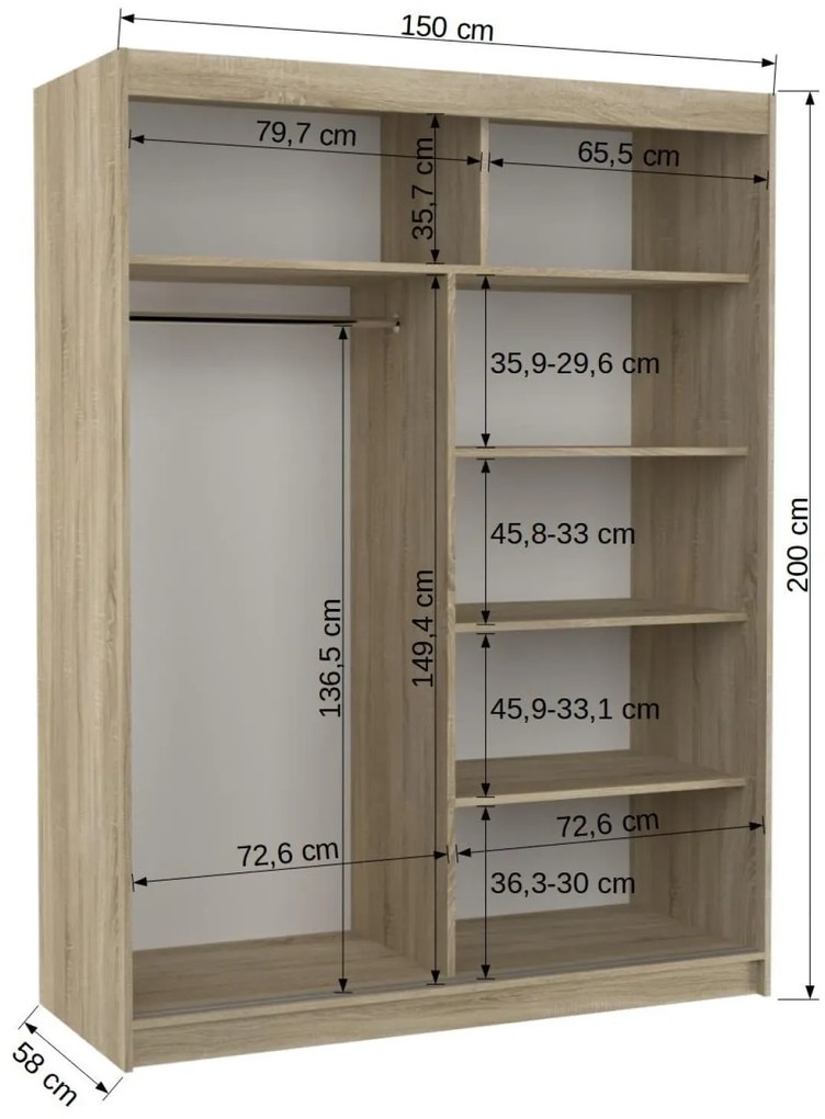 Šatní skříň s posuvnými dveřmi Modesto - 150 cm Barva: Černá