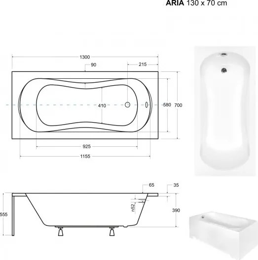 Besco ARIA PLUS 130 cm VANARIA130PLUS+OLVPINOZ vana vč. nožiček