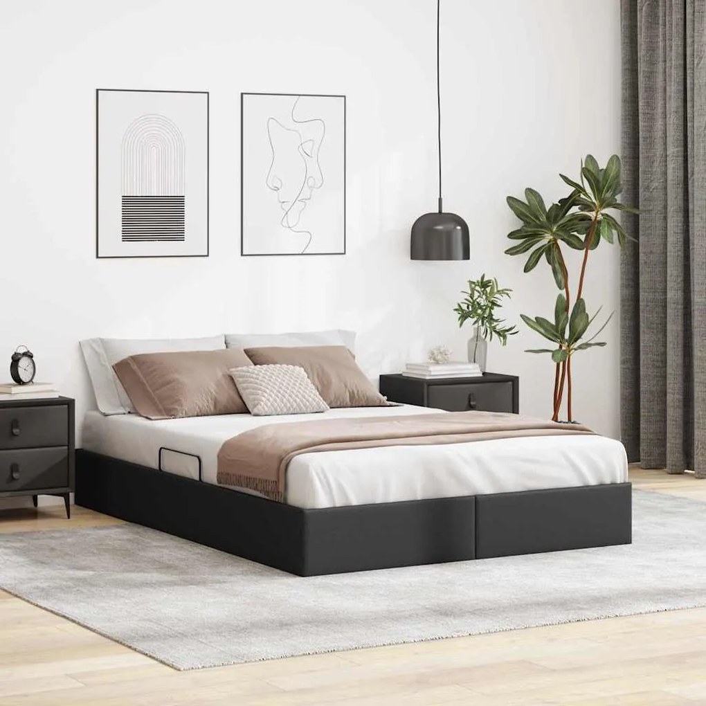 Postel s úložným prostorem Černá 137 x 190 cm Umělá kůže 3369972