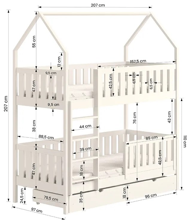 postel dětské domeček patrová Nemos - Bílý