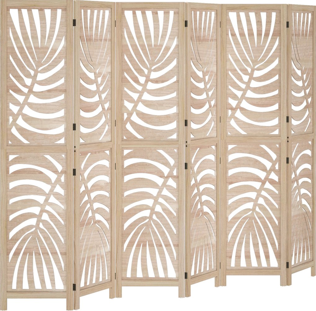HOMCOM Paraván do interiéru ze dřeva 6 panelů 240 x 170 cm, skládací a přenosný, motiv listů, odnímatelný design, přírodní dřevo