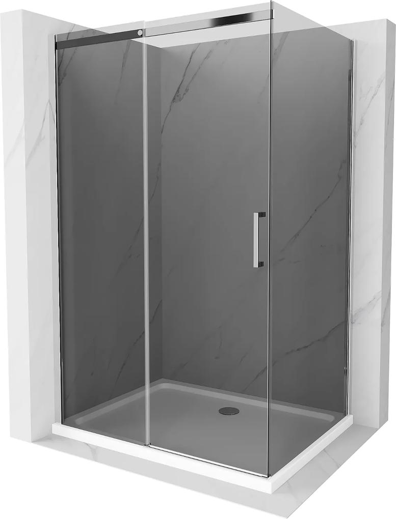 Mexen Omega, sprchový kout s posuvnými dveřmi 120 (dveře) x 90 (stěna) cm, 8mm šedé sklo, chromový profil + slim sprchová vanička bílá + chromový sifon, 825-120-090-01-40-4010