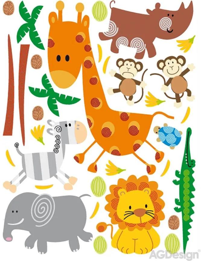 Dekorace K 0802 - samolepka pro děti Zoo - žirafa, zebra, opičky, slon, lev  65 x 85 cm | BIANO