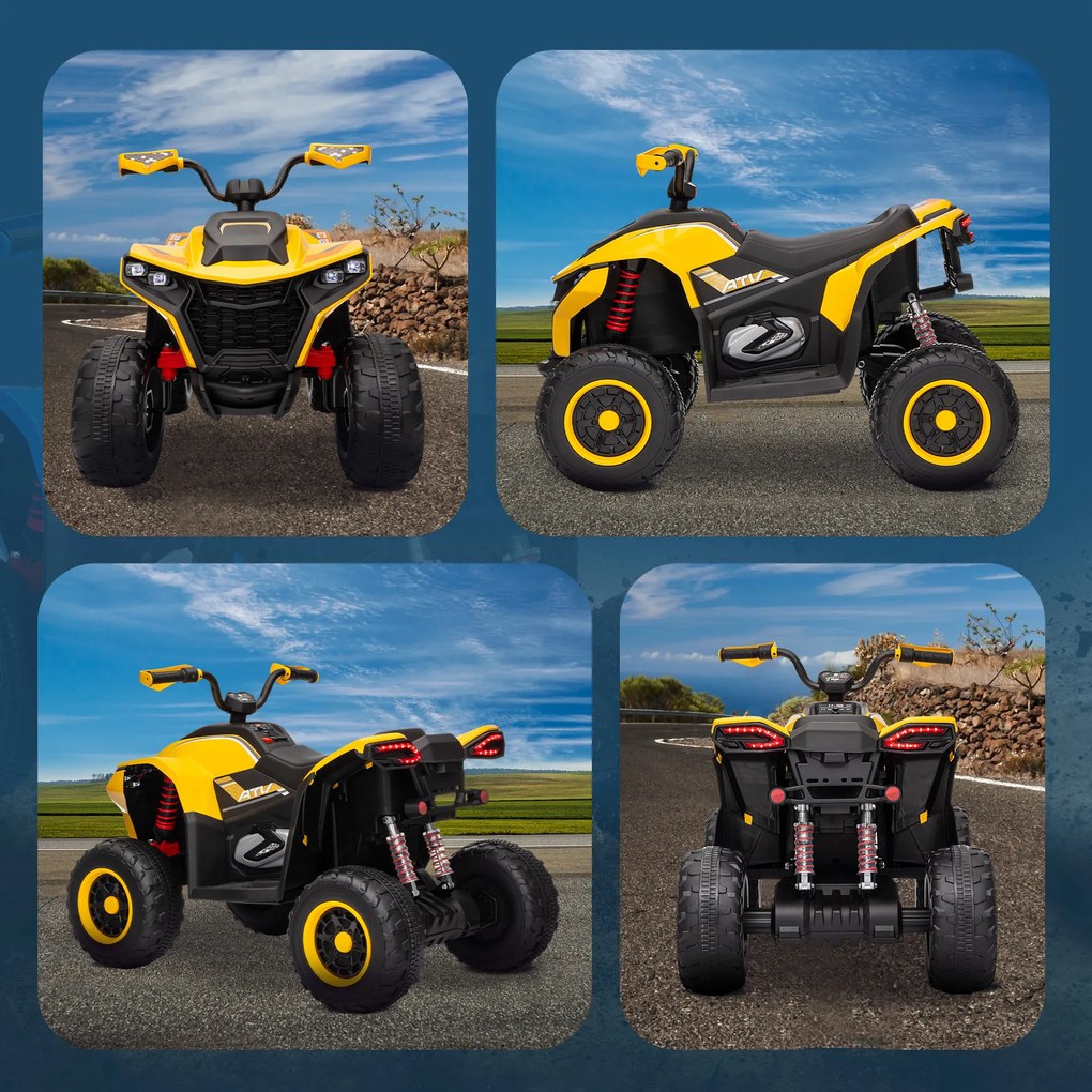 Elektroquad für Kinder, 3-6 km/h, LED-Scheinwerfer, Musik, USB, für 3-8 Jahre, Gelb