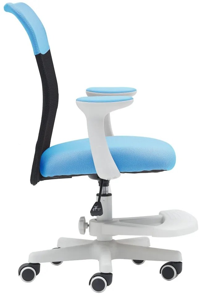 Dětská židle Neoseat MONKEY WHITE s podnoží — látka, bílá / světle modrá