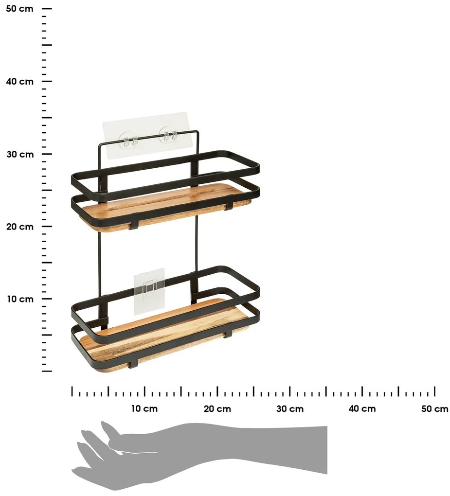 Polička do koupelny Blackacia, akácie/s černými prvky