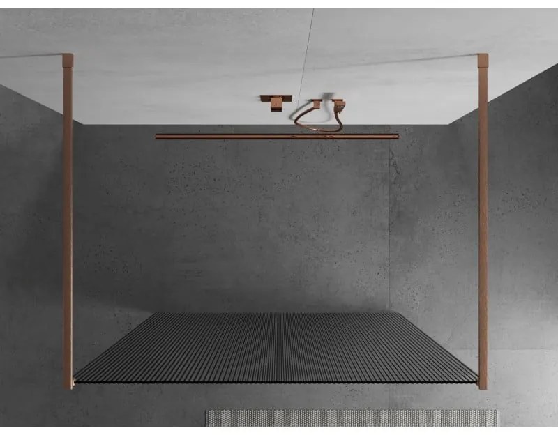 Mexen Kioto, sprchová zástěna Walk-In 100 x 200 cm, 8mm sklo s žebrovým vzorem, měděný matný profil, 800-100-002-65-09