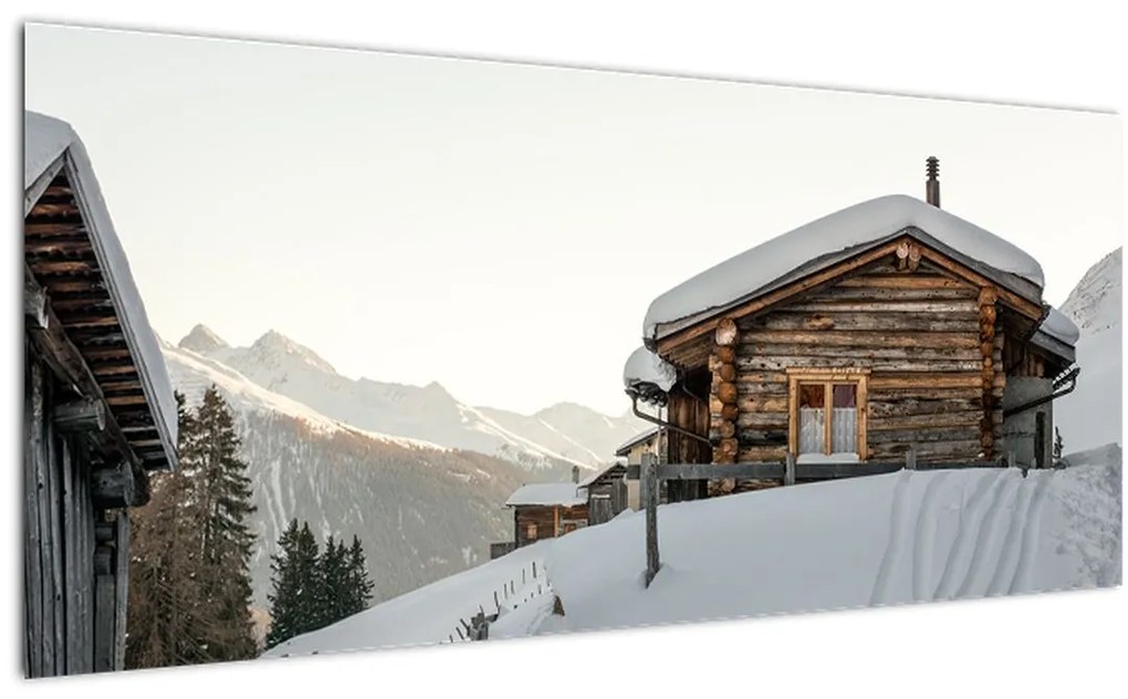 Obraz - horská chata ve sněhu (100x40 cm), 40 dalších rozměrů