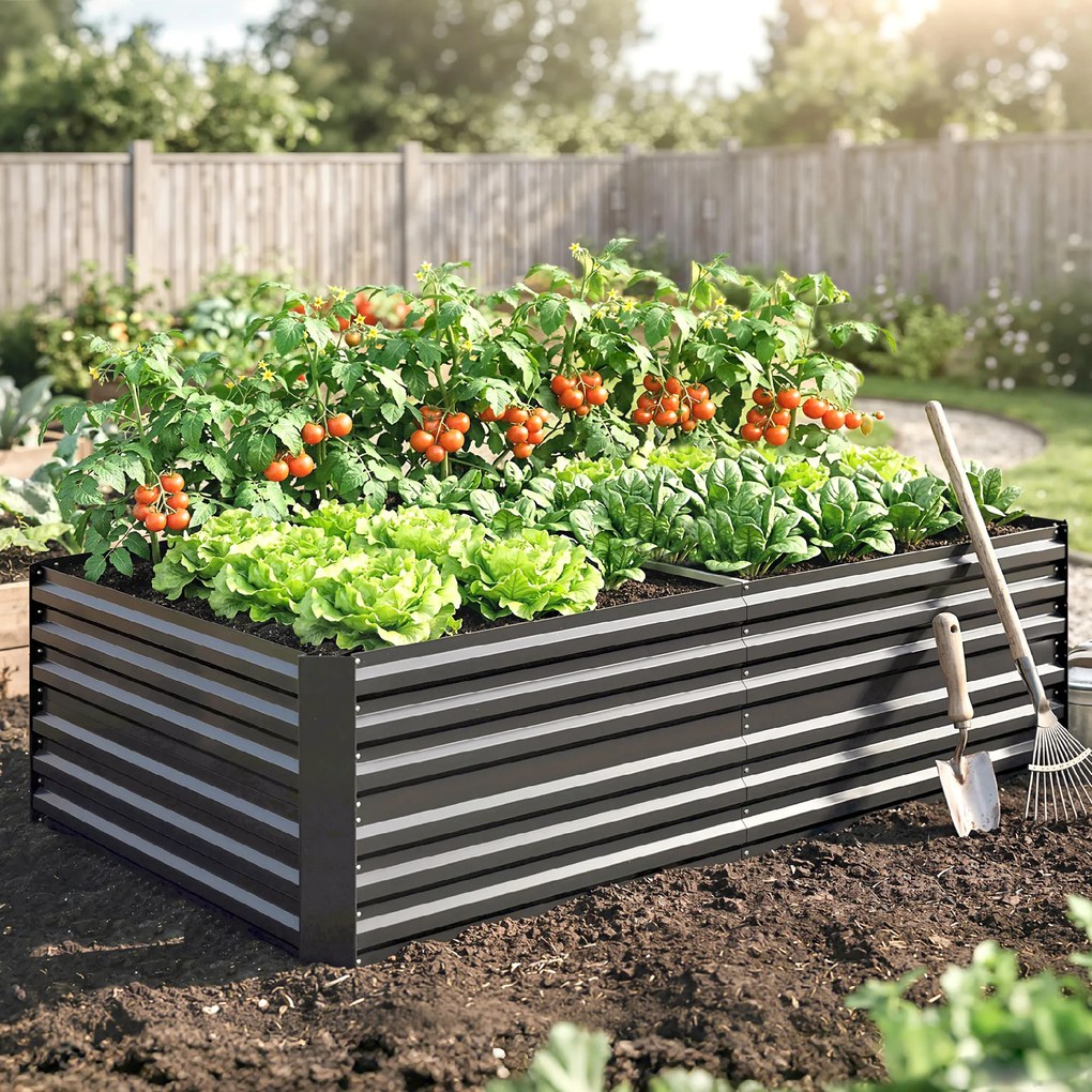 Outsunny vyvýšený záhon z oceli, záhon studený rám zahradní záhon květinový box zásuvný, sadba box sadba zelenina postel 180x90x60cm pro zahradu balk…