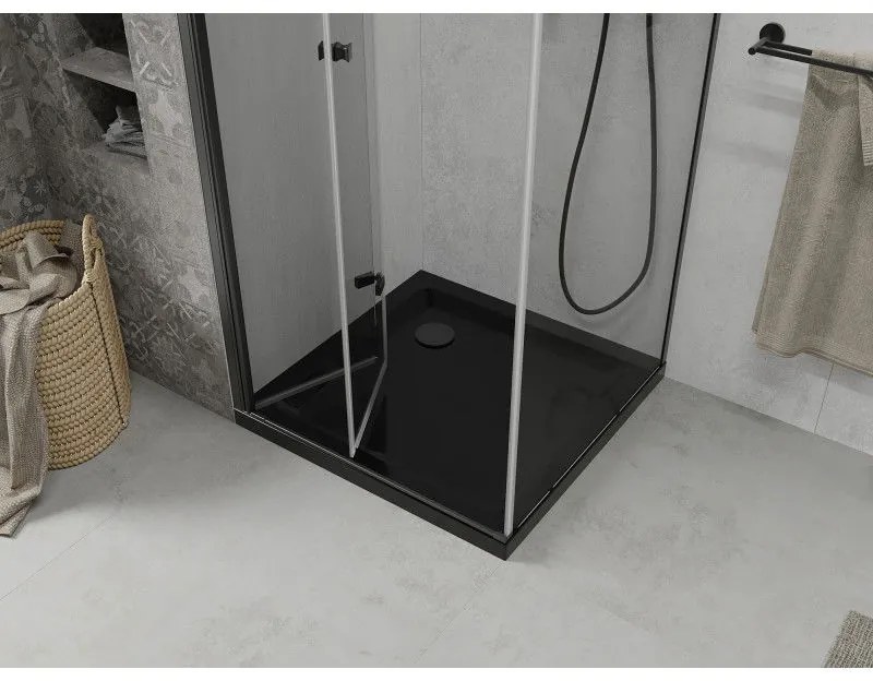 Mexen Lima, sprchový kout 90 (dveře) x 90 (stěna) cm, 6mm čiré sklo, černý profil + SLIM černá sprchová vanička 5cm s černým sifonem, 856-090-090-70-00-4070B