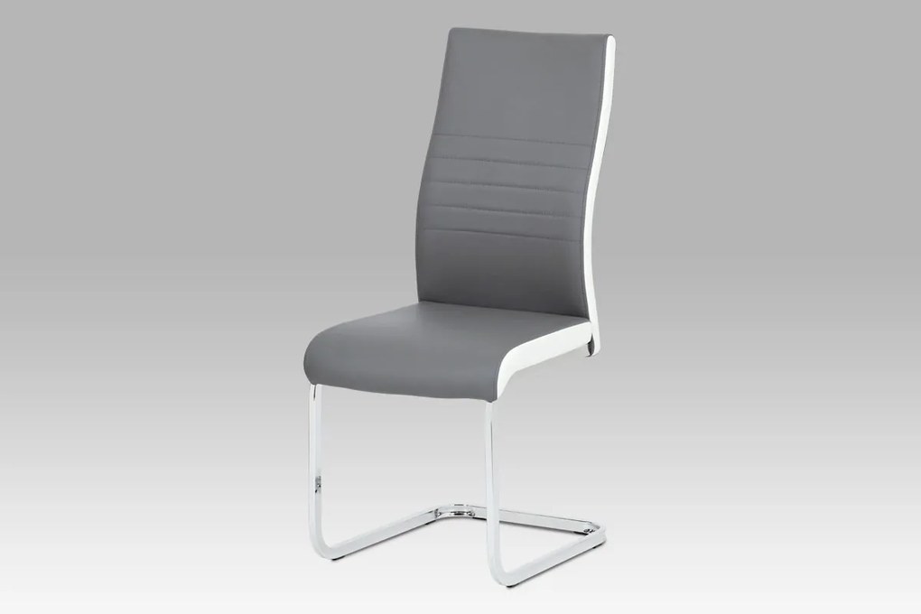 Jídelní židle chrom a potah světle šedá a bílá ekokůže DCL-429 GREY