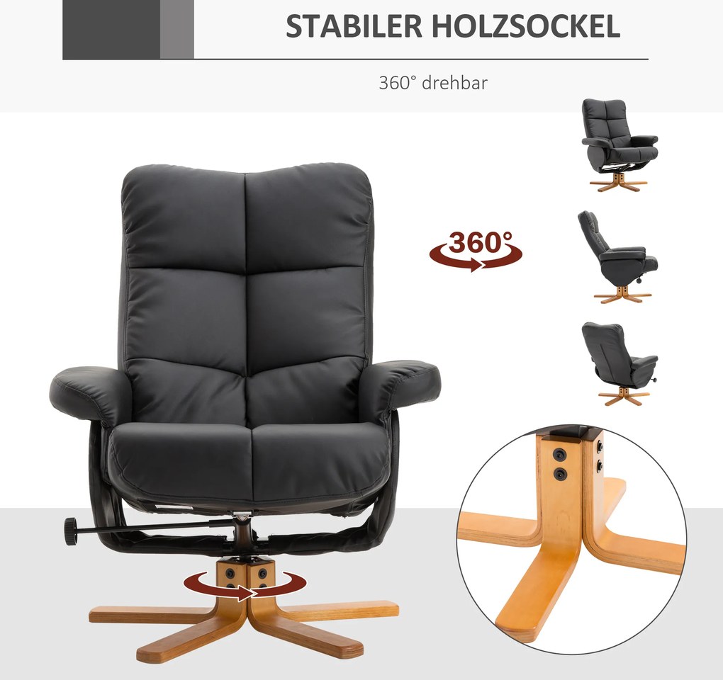 HOMCOM Relaxační Křeslo s Podnožkou, Úložný Prostor, Polstrované TV Křeslo s Funkcí Polohování, 360° Otočné TV Křeslo do Ložnice a Obývacího Pokoj, U…
