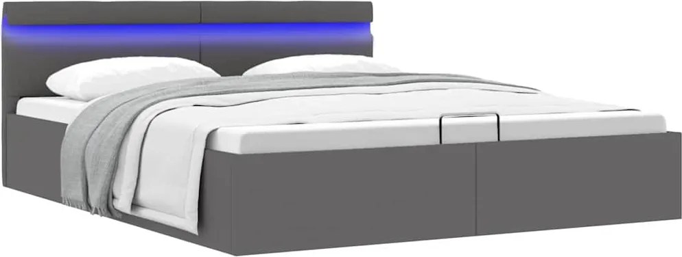 Rám postele LED s úložným prostorem šedý umělá kůže 160x200 cm 285556