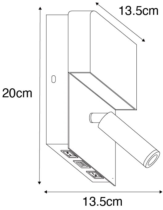 Nástěnné svítidlo černé vč. LED s USB a lampičkou na čtení se spínačem - Robin