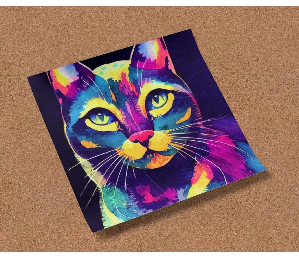 Plakát - Pestrobarevná kočka (Watercolor neon cat) FeelHappy.cz Velikost plakátu: 40 x 40 cm