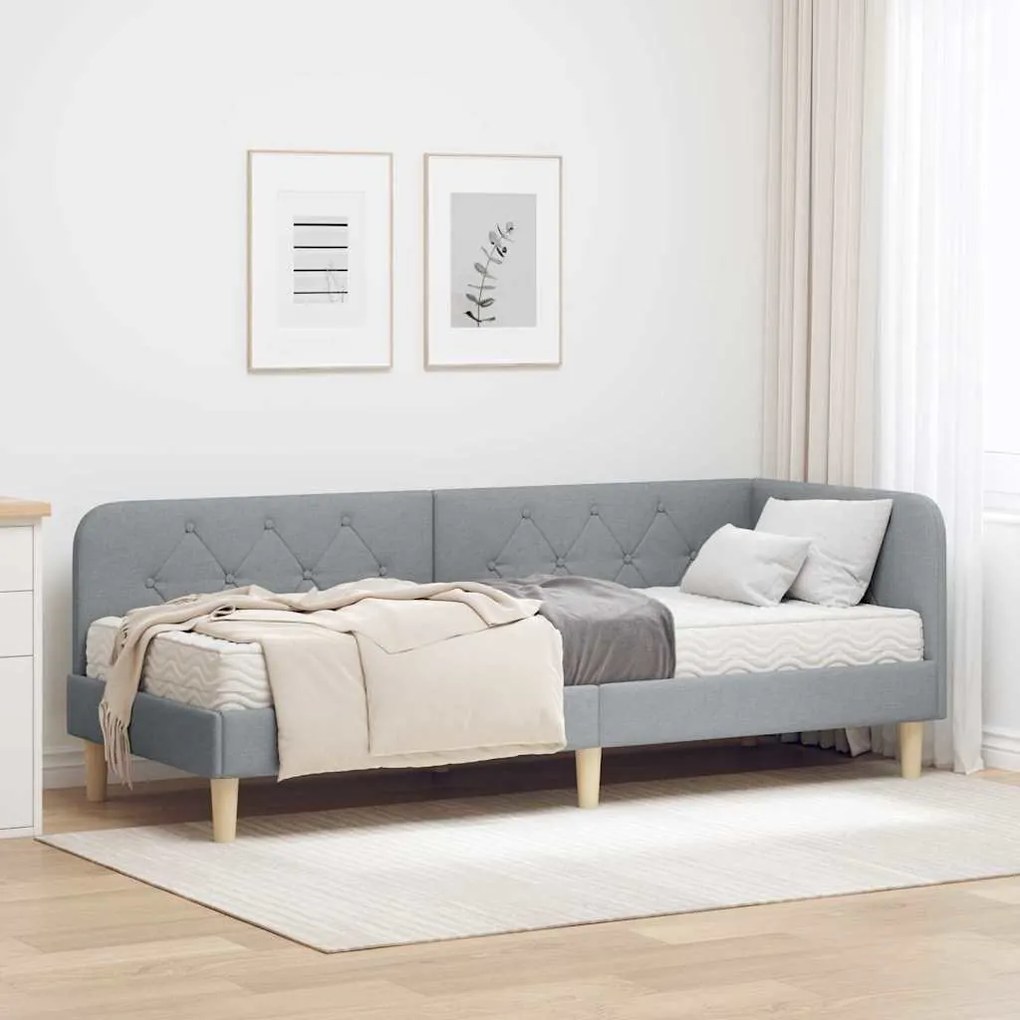 Rohový rám postele Světle šedá 80 x 200 cm textil 3394101