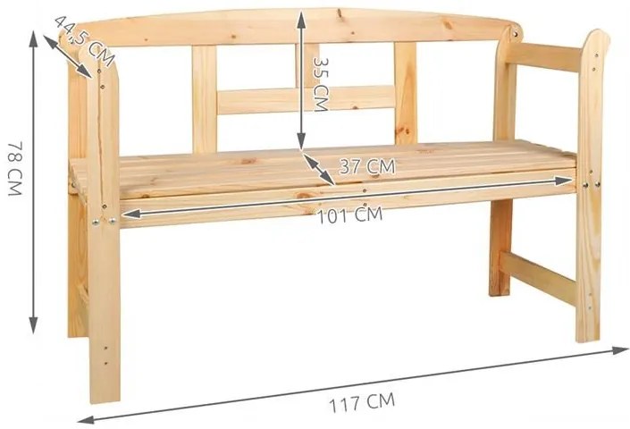 Malatec Zahradní lavice 117 cm přírodní, P6172