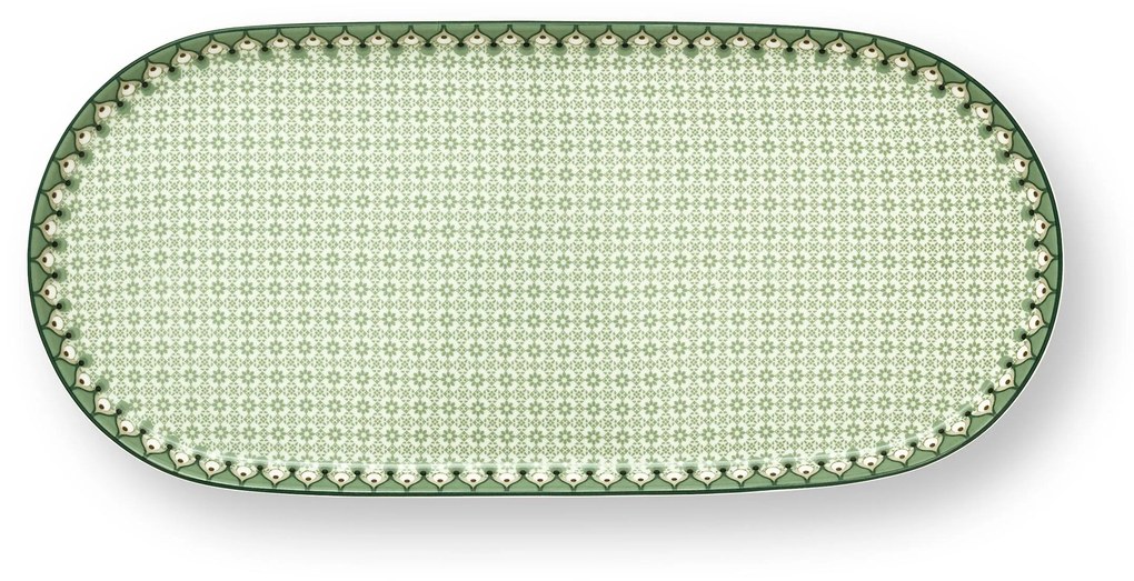 Pip Studio Lily &amp; Lotus oválný tác 25x12cm, zelený (Porcelánový oválný tác)
