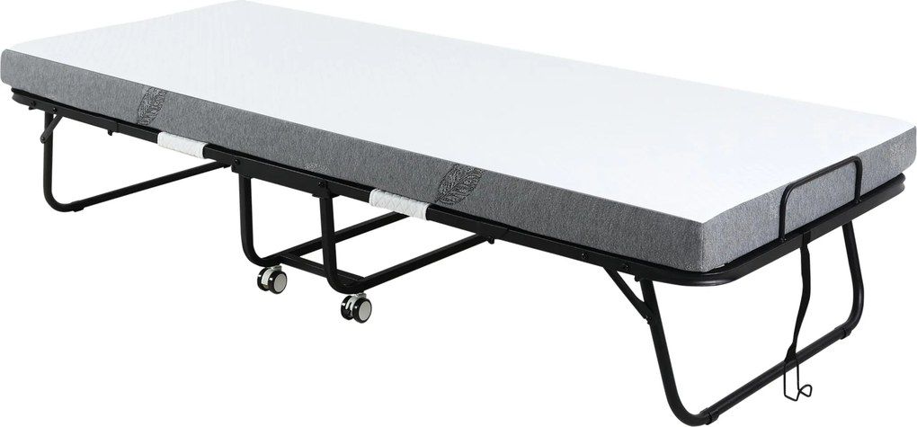 HOMCOM přistýlka Skládací postel s kolečky Ocel + Pěna Bílá + Černá 200 x 80 x 42,5 cm | Aosom