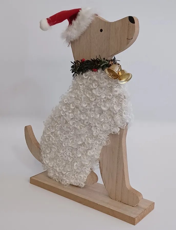 Dřevěná dekorace na stůl pes 21,5 × 26 cm, stojící