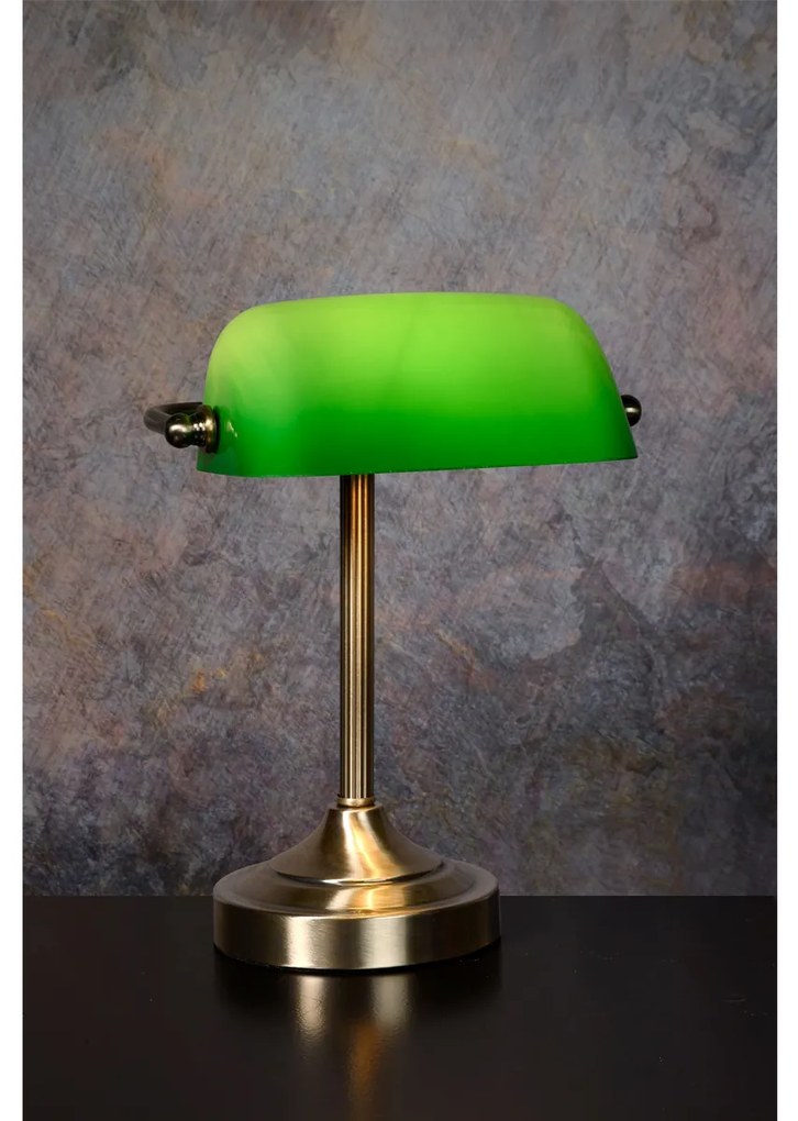 Lucide 17504/01/03 stolní lampa Banker, bronz/zelená, E14, 30cm