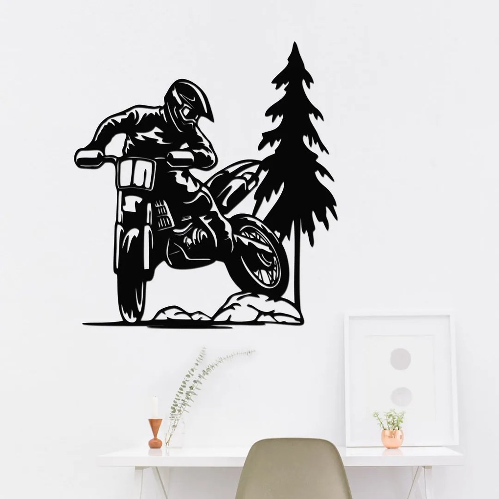 dřevo života Dřevěná dekorace na zeď Motorka Zvolte rozměr (cm): 37x40, Zvolte barvu dekoru: Černá