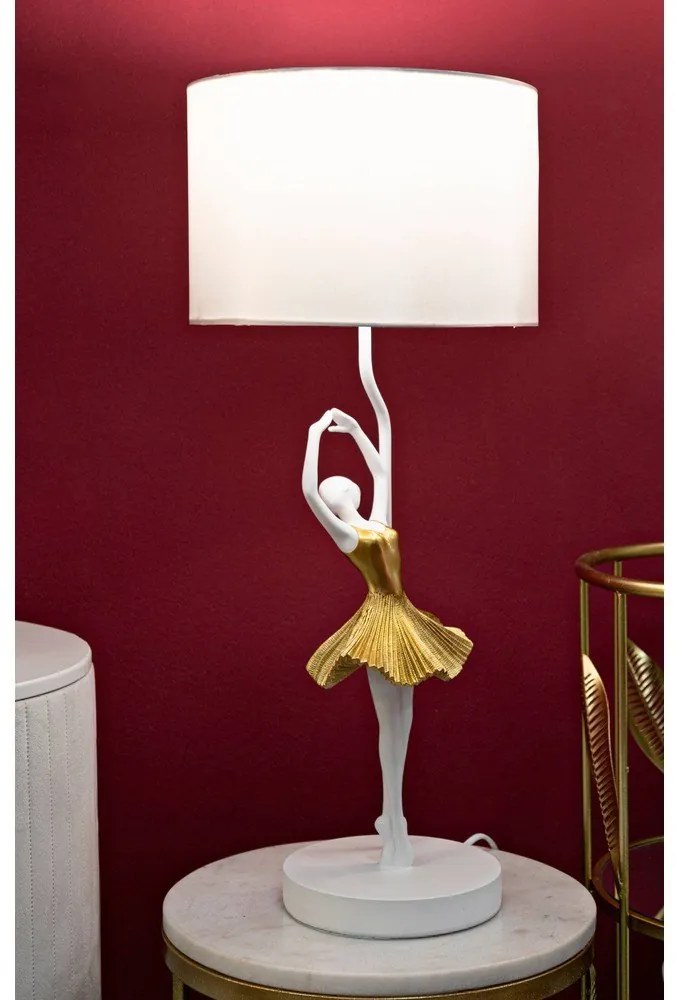 Stolní lampa s textilním stínidlem v bílo-zlaté barvě (výška 64 cm) Dancer – Mauro Ferretti