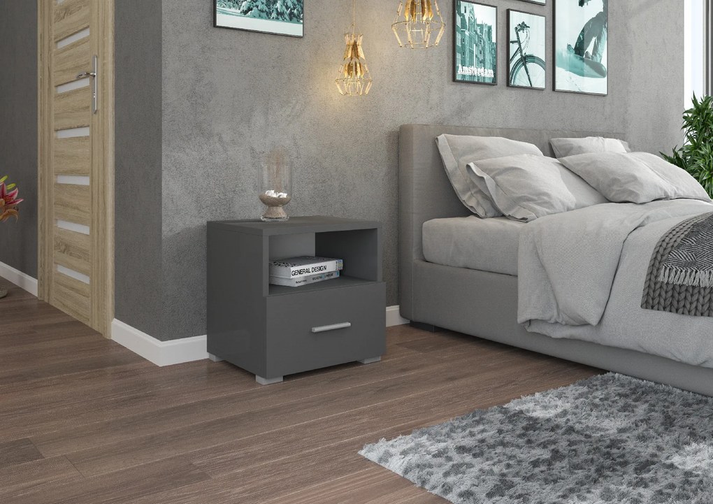 ADRK Furniture Noční stolek se zásuvkou EMI NS-EMI-GR-L004