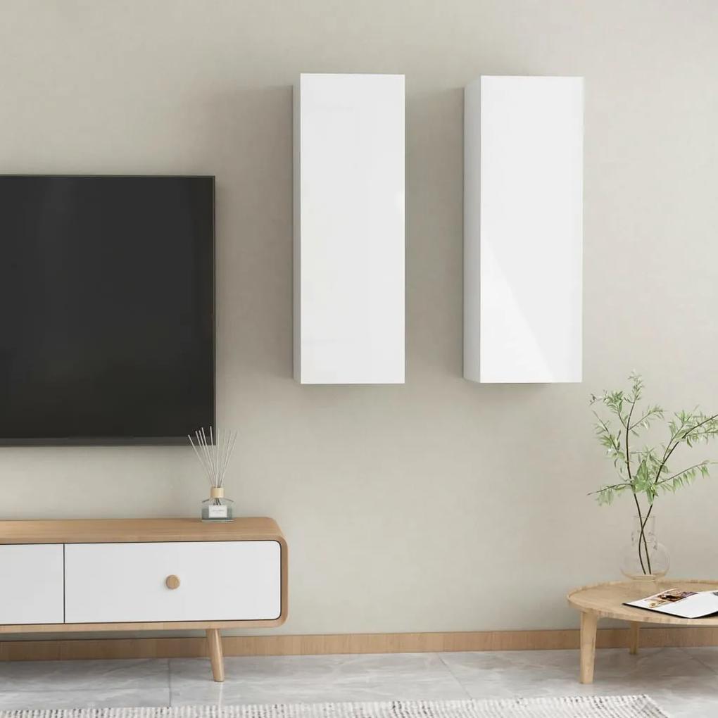 TV stolky 2 ks bílé s vysokým leskem 30,5x30x90 cm dřevotříska - Default Title