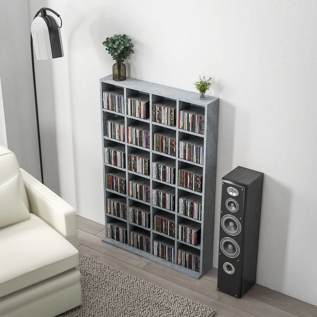 HOMCOM Úložný prostor na CD a DVD, multimediální úložná jednotka se 24 přihrádkami, maximální kapacita 480 CD/312 DVD, dřevěná knihovna s nastaviteln…