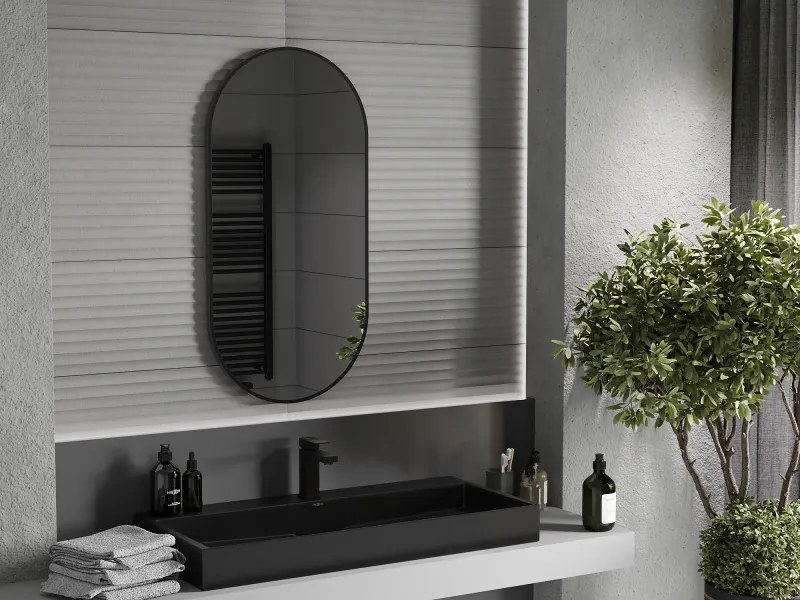 Mexen Loft, oválné koupelnové zrcadlo 100 x 50 cm, barva rámu černá matná, 9851-100-050-000-70