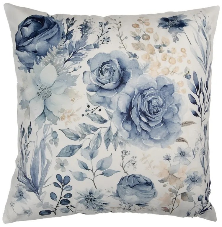 Bílý povlak na polštář s modrými květy Floa - 45*45 cm
