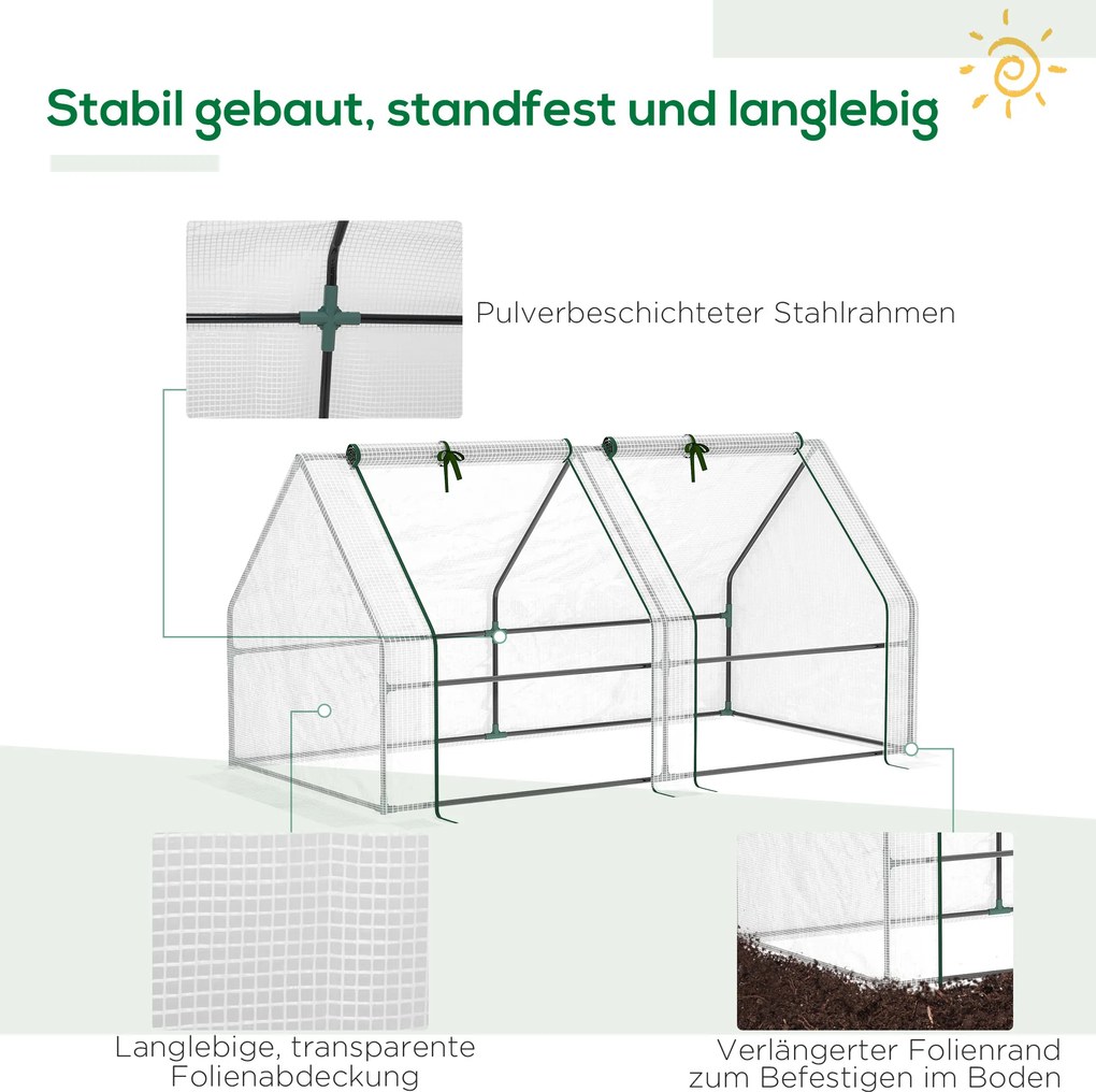 Outsunny mini skleník fóliový skleník 180x90x90cm se 2 rolovacími okny z PE fólie pro zahradní balkon | Aosom.de