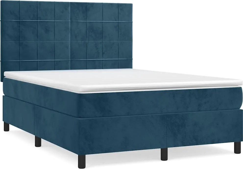 Box spring postel s matrací tmavě modrá 140x200 cm samet 3143029