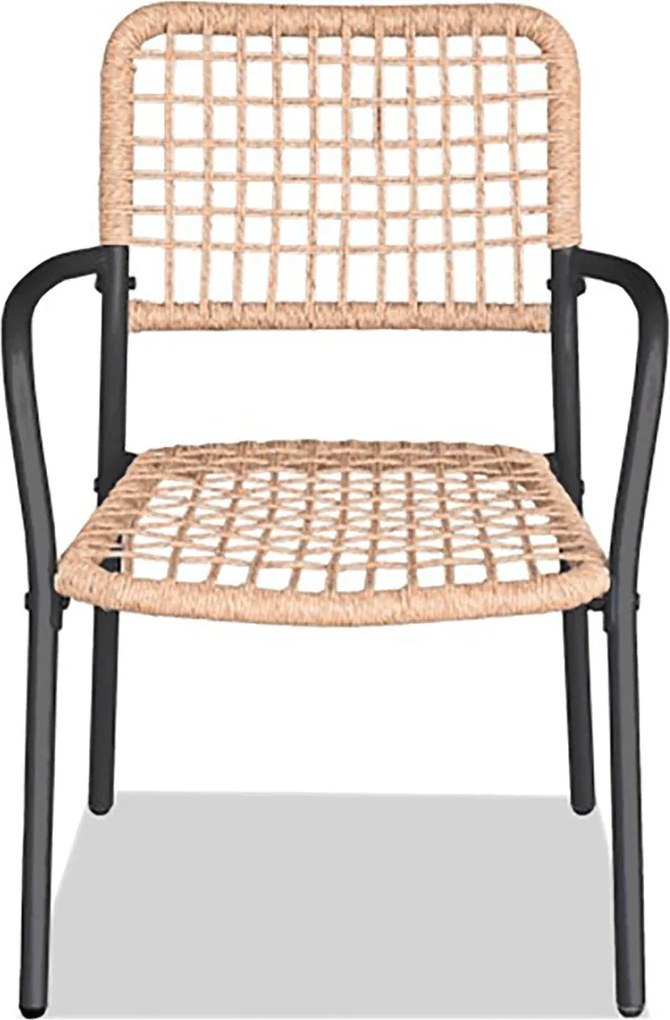 Balkónový set ROMIRA 1+2 - béžový polyratan / šedá kovová konstrukce