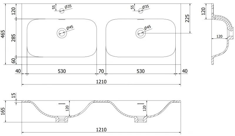 Mexen Vela, dvojumyvadlo pro zapuštění 121 x 46,5 cm, bílá lesklá, 25231200D